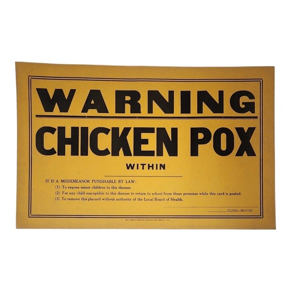 Other | Vtg 193s Authentic Warning Chicken Pox Within 22x14 Medical ...